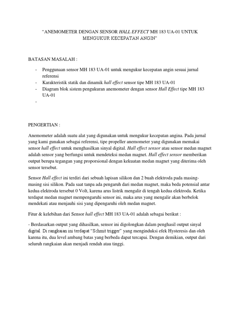 Anemometer Dengan Sensor Hall Effect MH183 Ua-01 | PDF