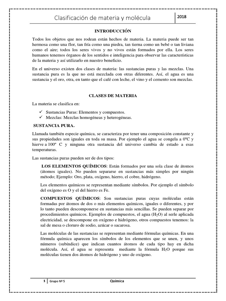Clasificacion de La Materia | PDF | Mezcla | Moléculas