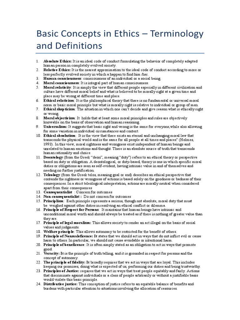 Basic Concepts in Ethics - Terminology and Definitions | PDF | Rights ...