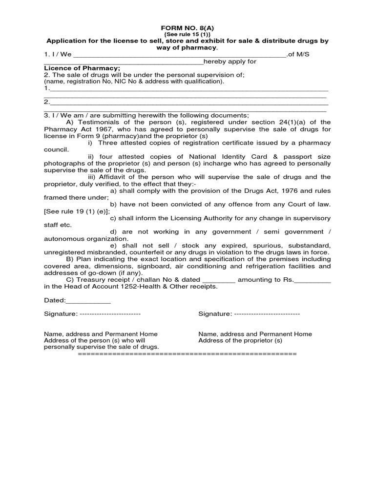 Application Form For Drug Sale License | PDF | Identity Document | License