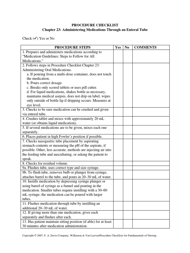 Procedure Checklist Chapter 23: Administering Medications Through An ...