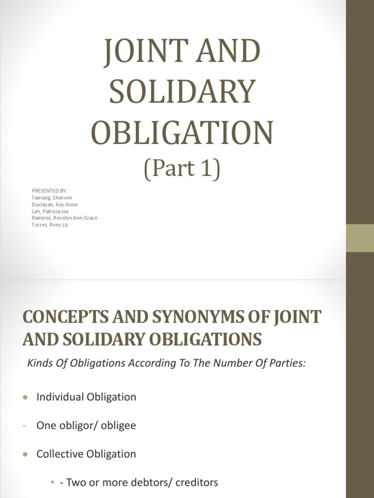 Joint and Solidary Obligation1 | PDF | Debtor | Debt