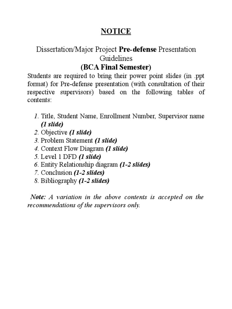Guidelines for Dissertation/Major Project Pre-Defense Presentation, Final Presentation, and ...