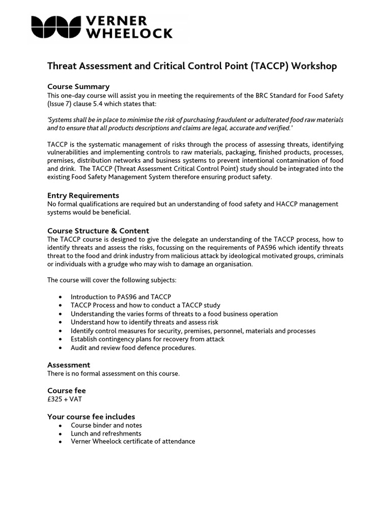 TACCP Workshop for Food Safety | PDF