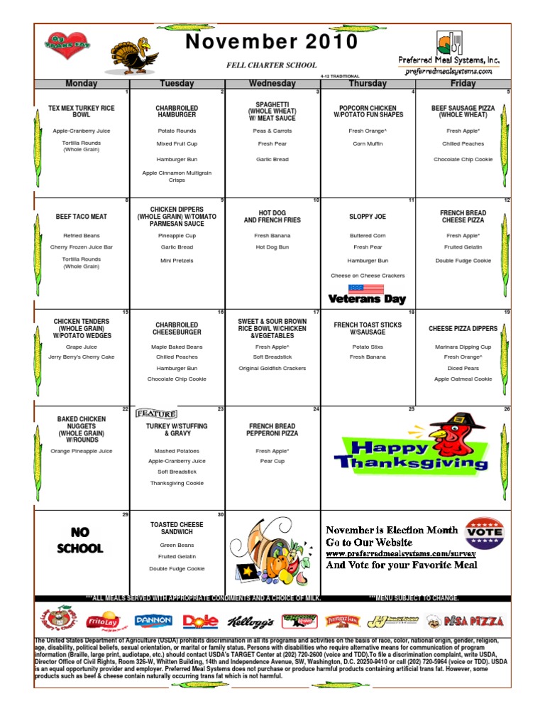 November Lunch Menu | PDF | Hamburgers | Pizza
