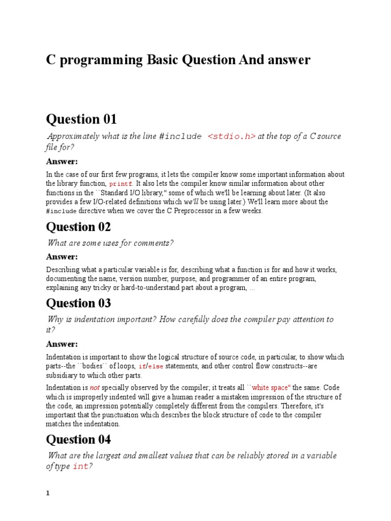 C Programming Basic Question and Answer | PDF
