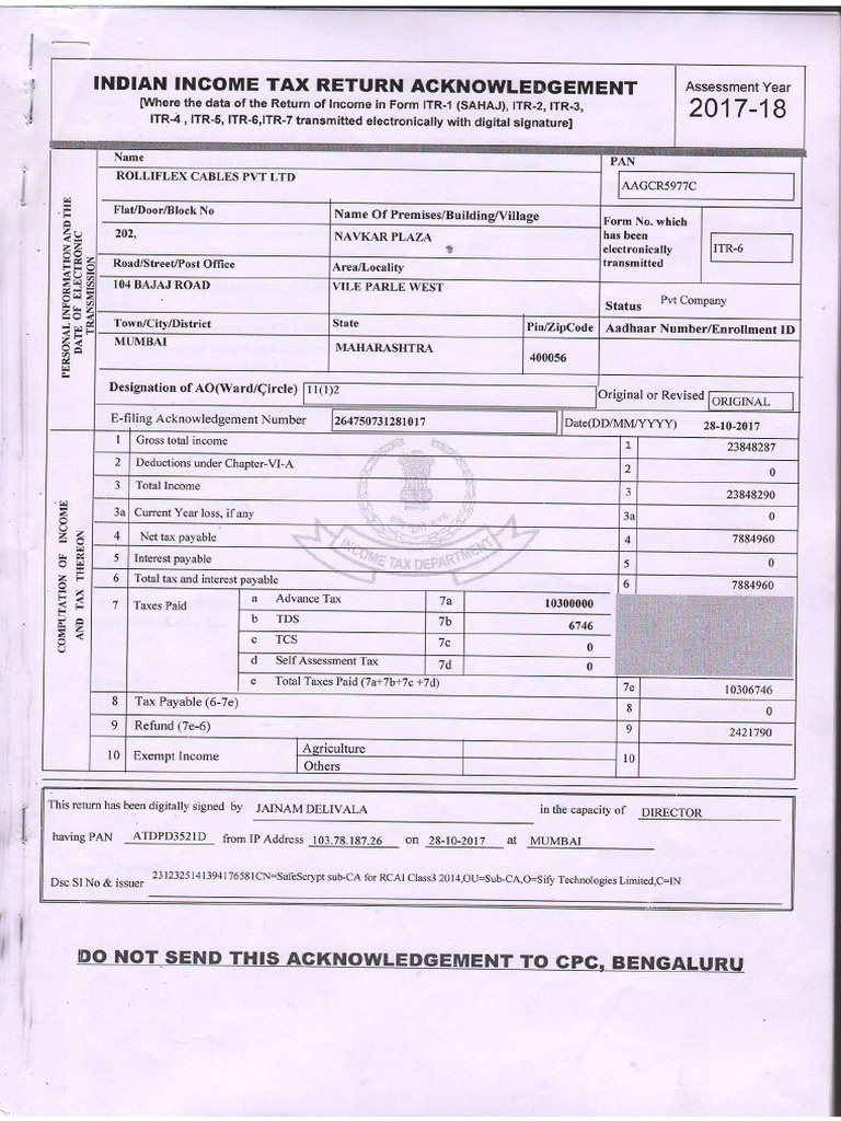 Indian TAX: Ingome Return Agknowledgement | PDF | Income Statement ...