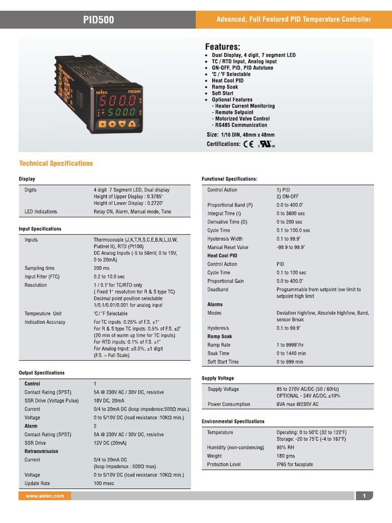 Advance Featured PID Controller - PID500 PDF | PDF