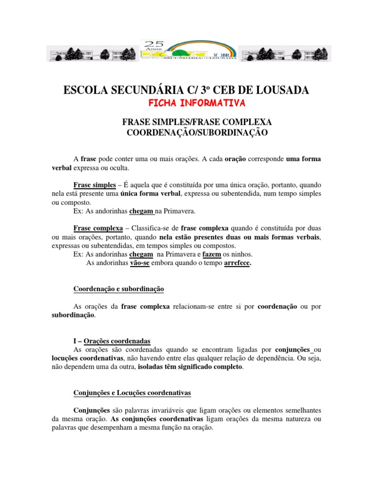 Inf. Oracoes-Coordenadas-E-Subordinadas-Ficha-Informativa PDF | PDF