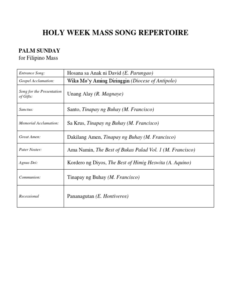 Holy Week To Easter Season Mass Song Repertoire | PDF | Mass (Liturgy ...