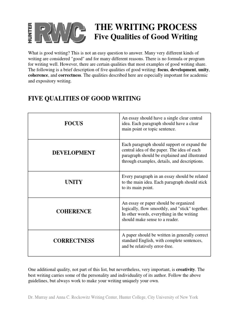 Five Qualities of Good Writing PDF | PDF | Paragraph | Essays