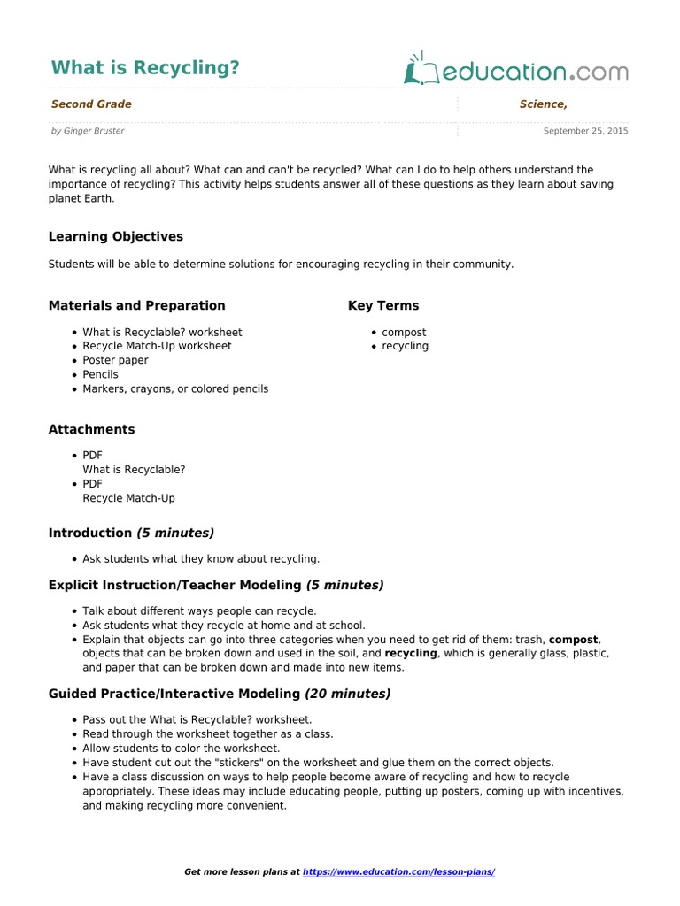 What Is Recycling | PDF | Recycling | Lesson Plan