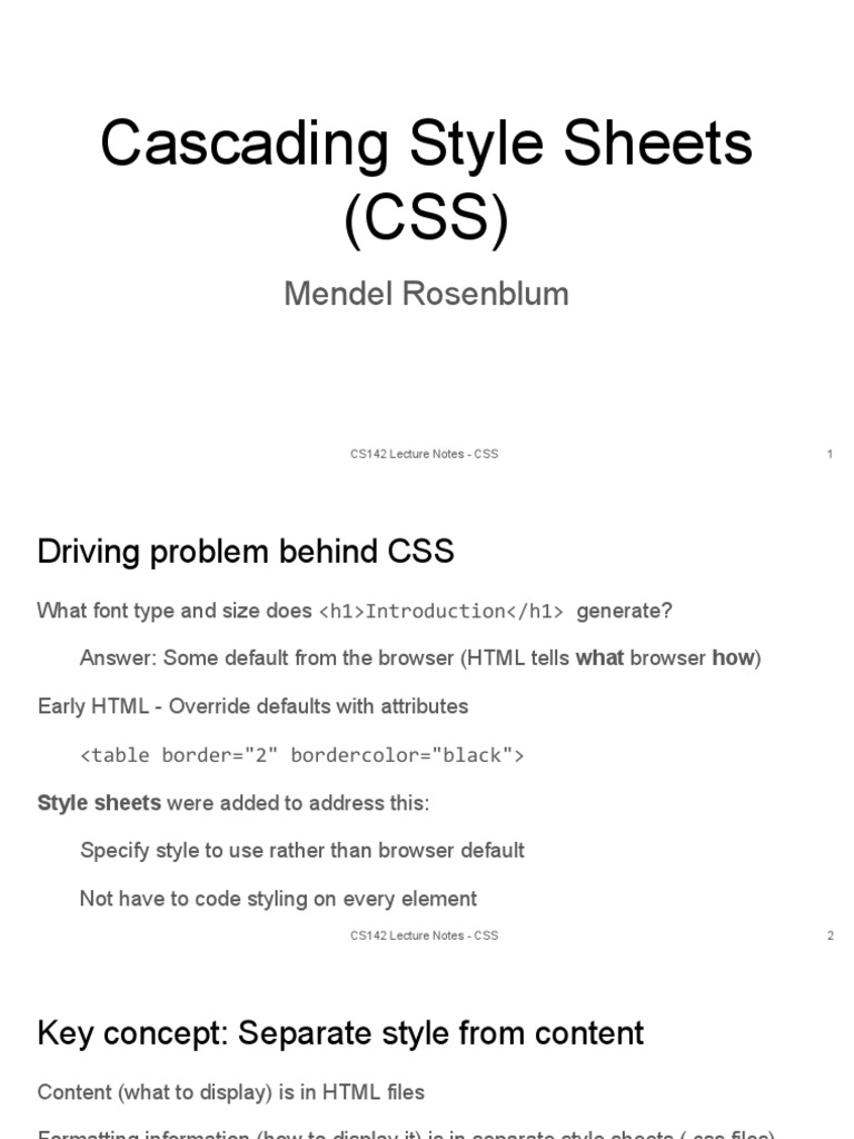 Cascading Style Sheets (CSS) : Mendel Rosenblum | PDF | Cascading Style Sheets | Web Development