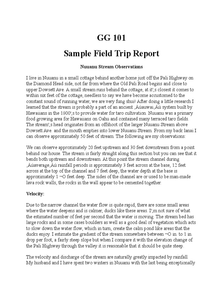 GG 101 Sample Field Trip Report: Nuuanu Stream Observations | PDF ...