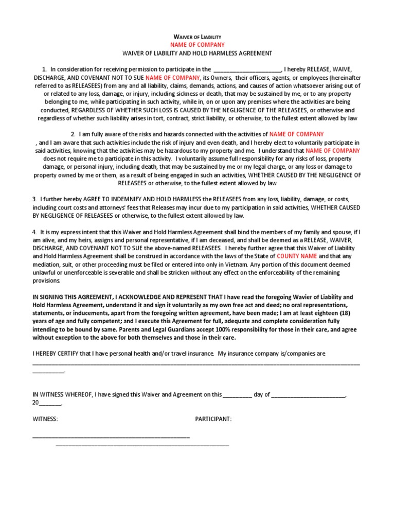 Waiver - Example Redenumit | PDF | Indemnity | Tort