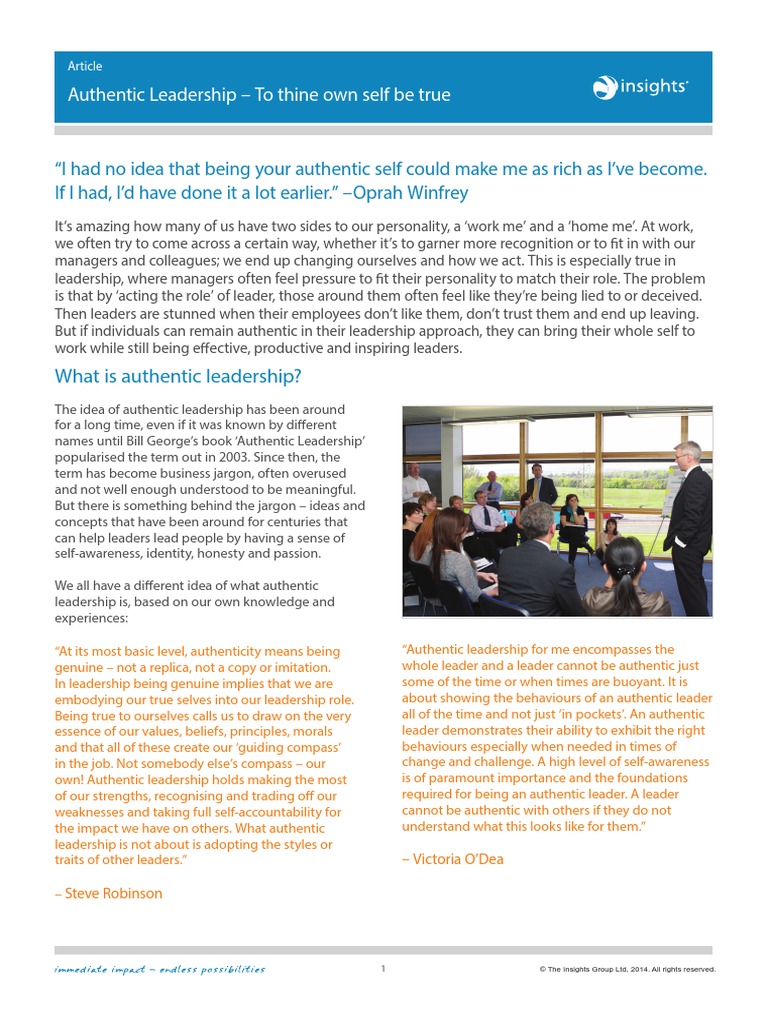 Authentic Leadership | PDF | Self Awareness | Leadership
