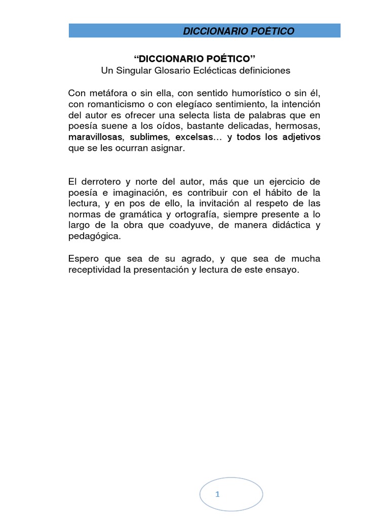 Diccionario Poético | PDF | Poesía | Diccionario