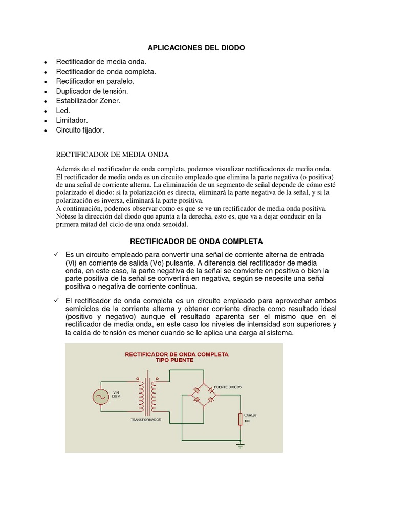 Aplicaciones de Diodos en Electrónica | PDF | Rectificador | Diodo