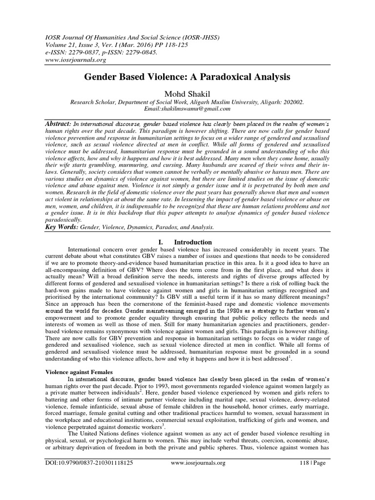 Gender Based Violence: A Paradoxical Analysis: Mohd Shakil | PDF ...