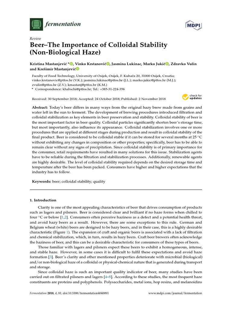 Beer-The Importance of Colloidal Stability (Non-Biological Haze ...