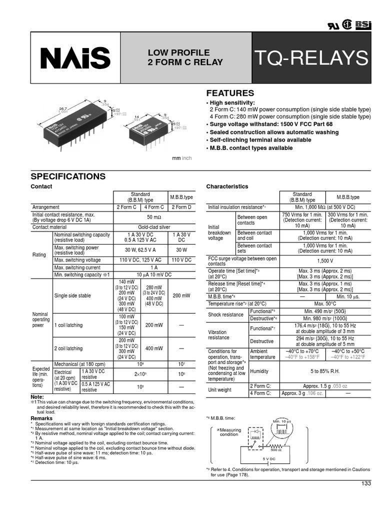 Rele TQ2-5V Datasheet PDF | PDF | Relay | Inductor