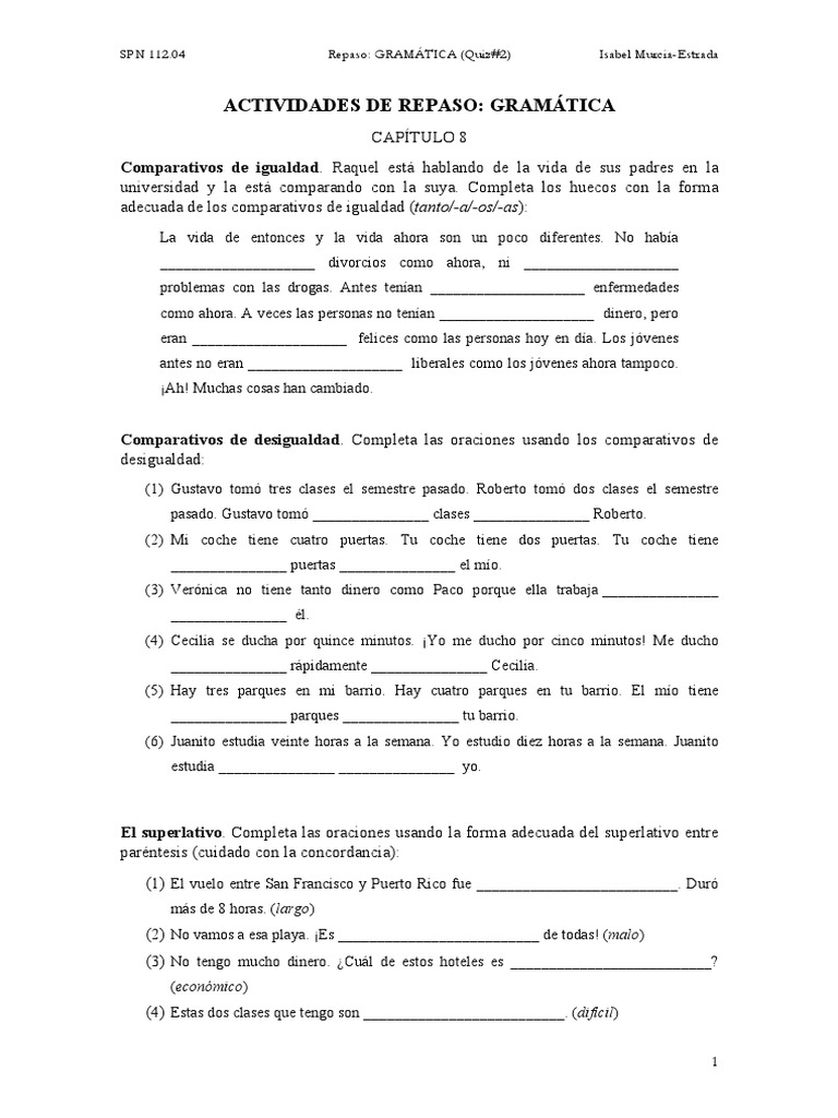 Repaso (Quiz#2, Gramática) | PDF