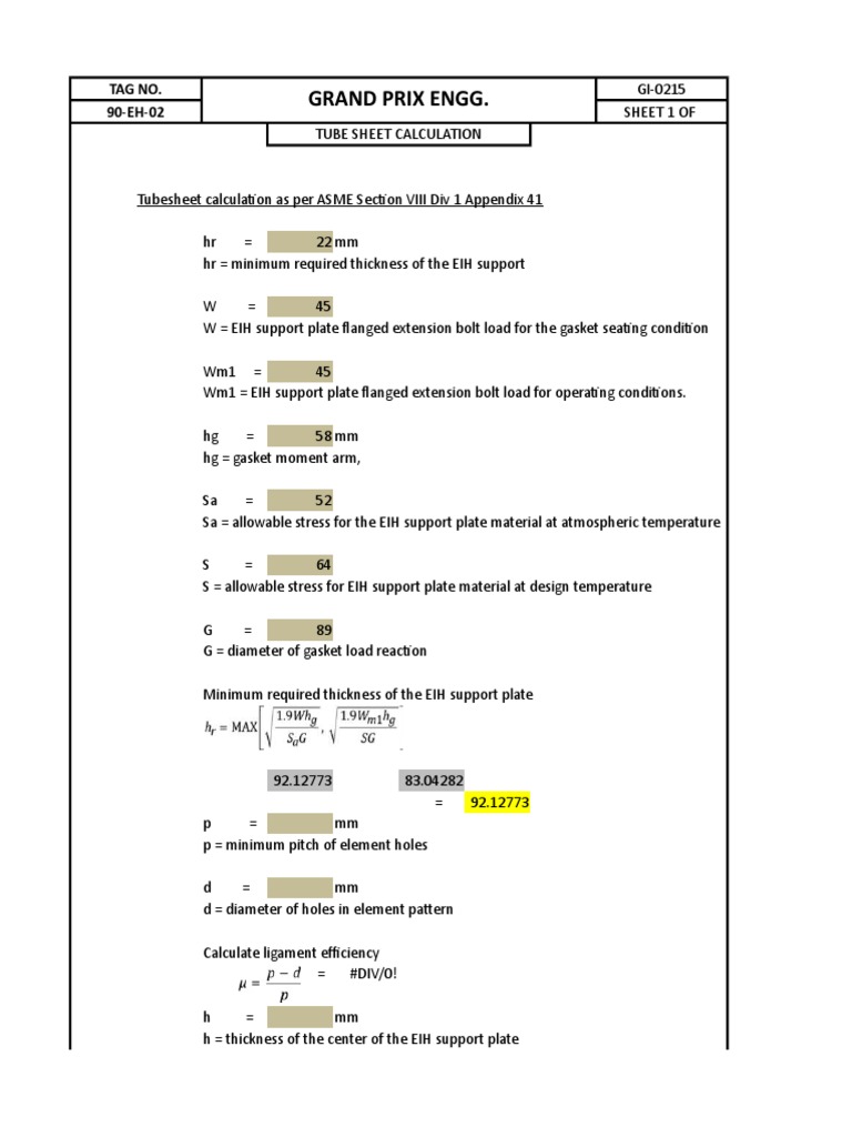Tube Sheet Calculation | PDF
