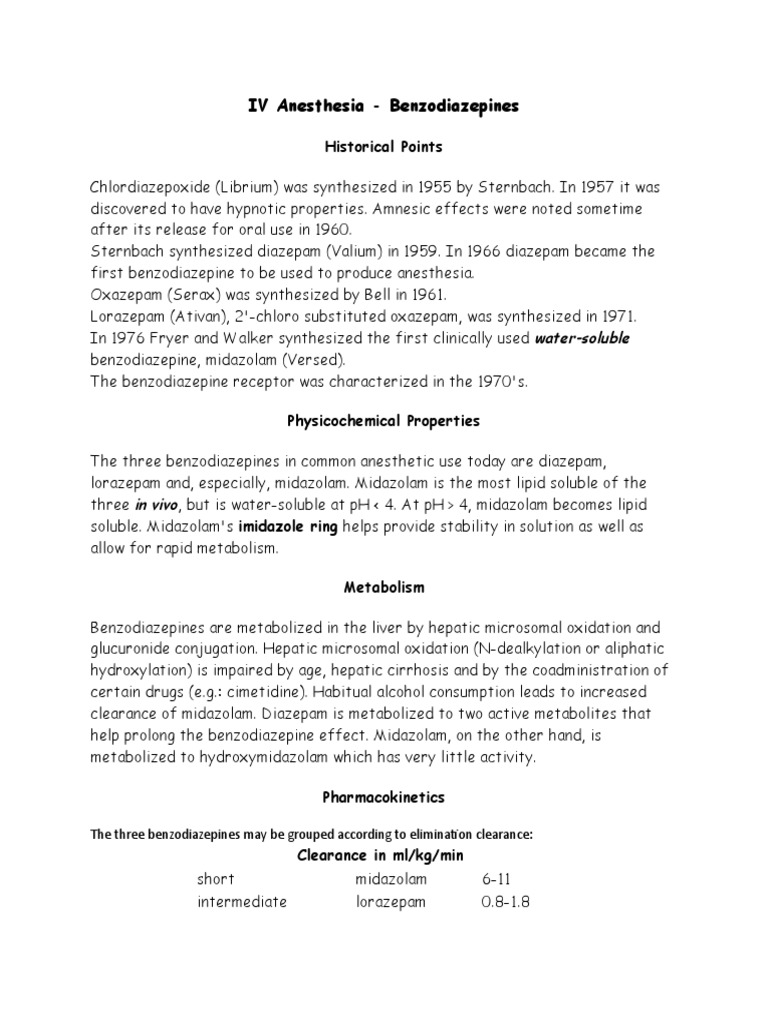 IV Anesthesia - Benzodiazepines: Historical Points | PDF | Midazolam | Benzodiazepine