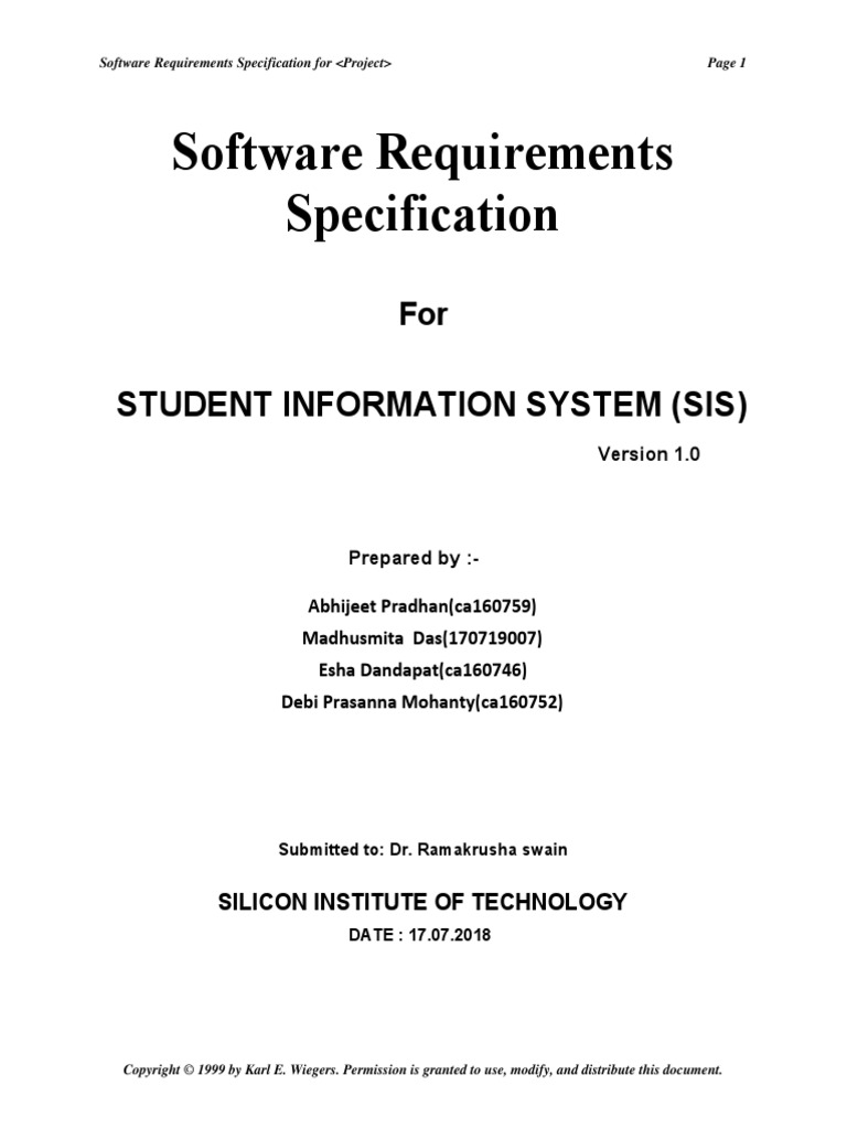 Software Requirements Specification: Student Information System (Sis) | PDF | User (Computing ...