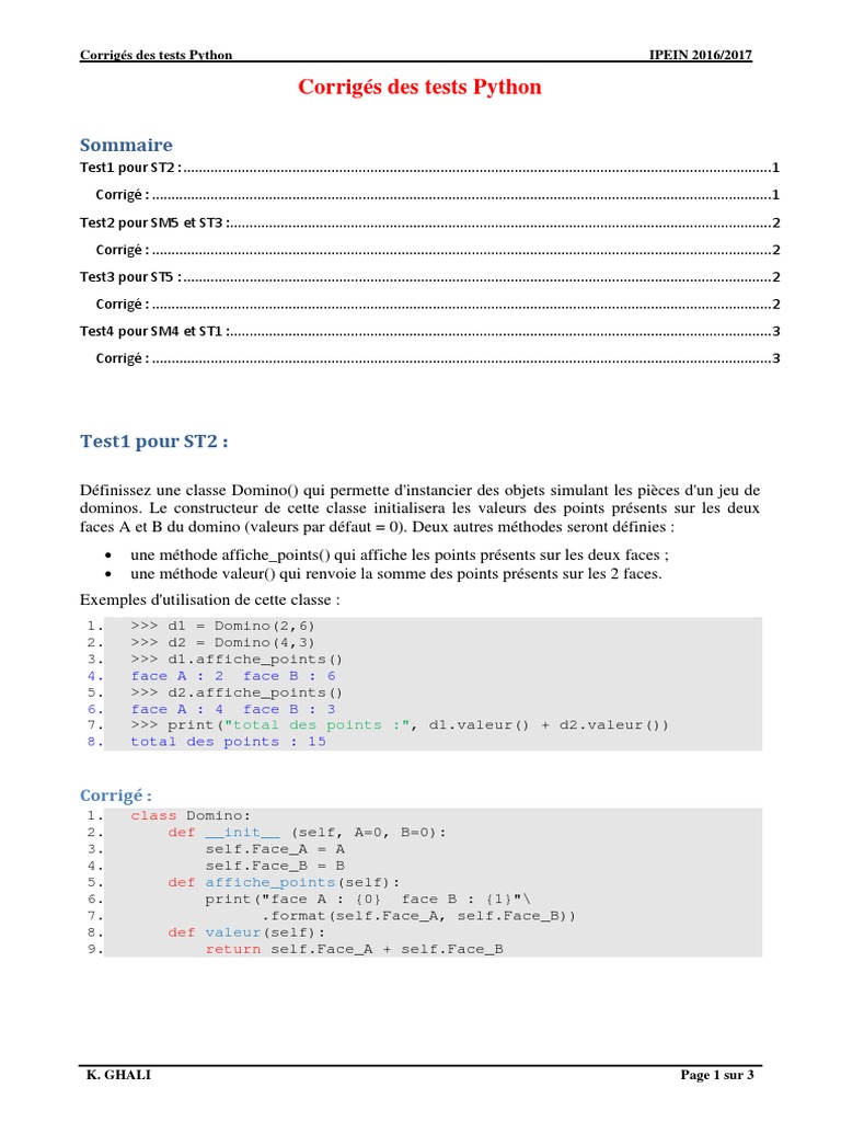 Corrig Des Tests | PDF | Voitures | Python (Langage de programmation)