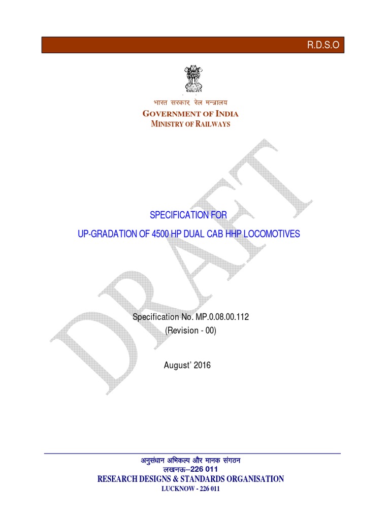 Uploaded - Draft Spec - Upgradation - HHP Loco PDF | PDF | Locomotives | Track (Rail Transport)
