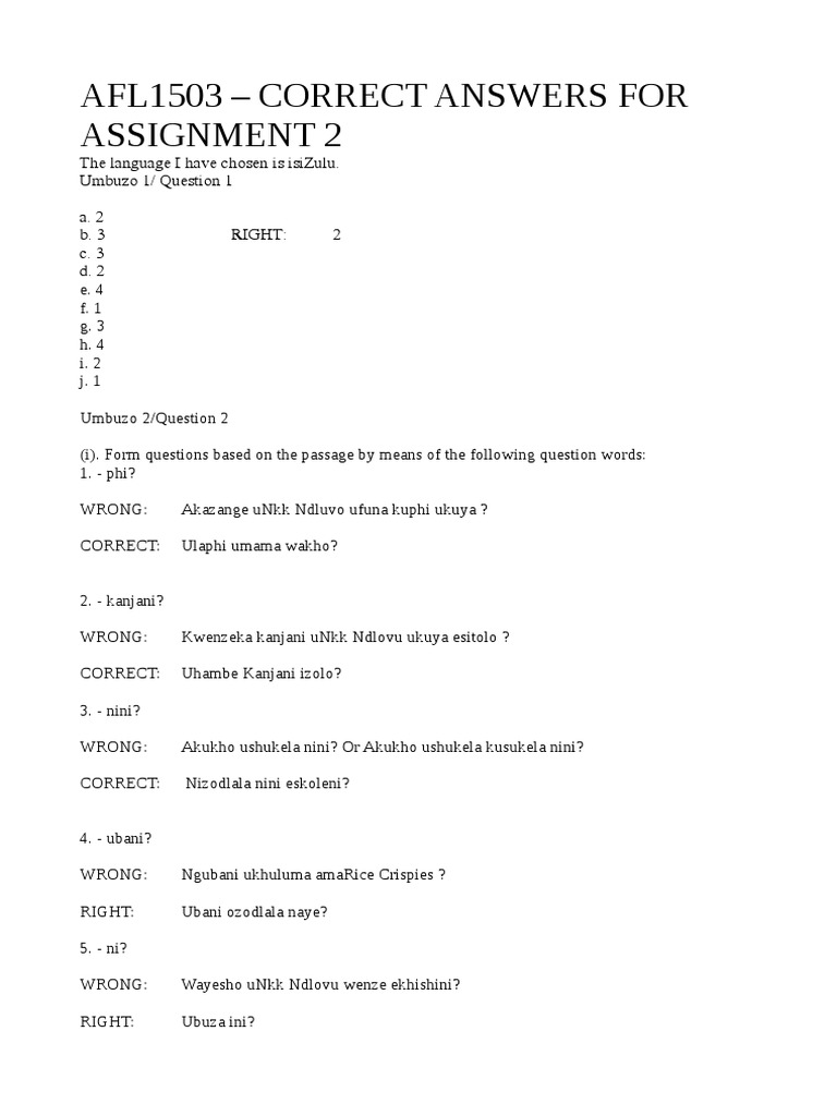 Afl1503 - Correct Answers For Assignment 2 | PDF | Linguistic Morphology | Philology