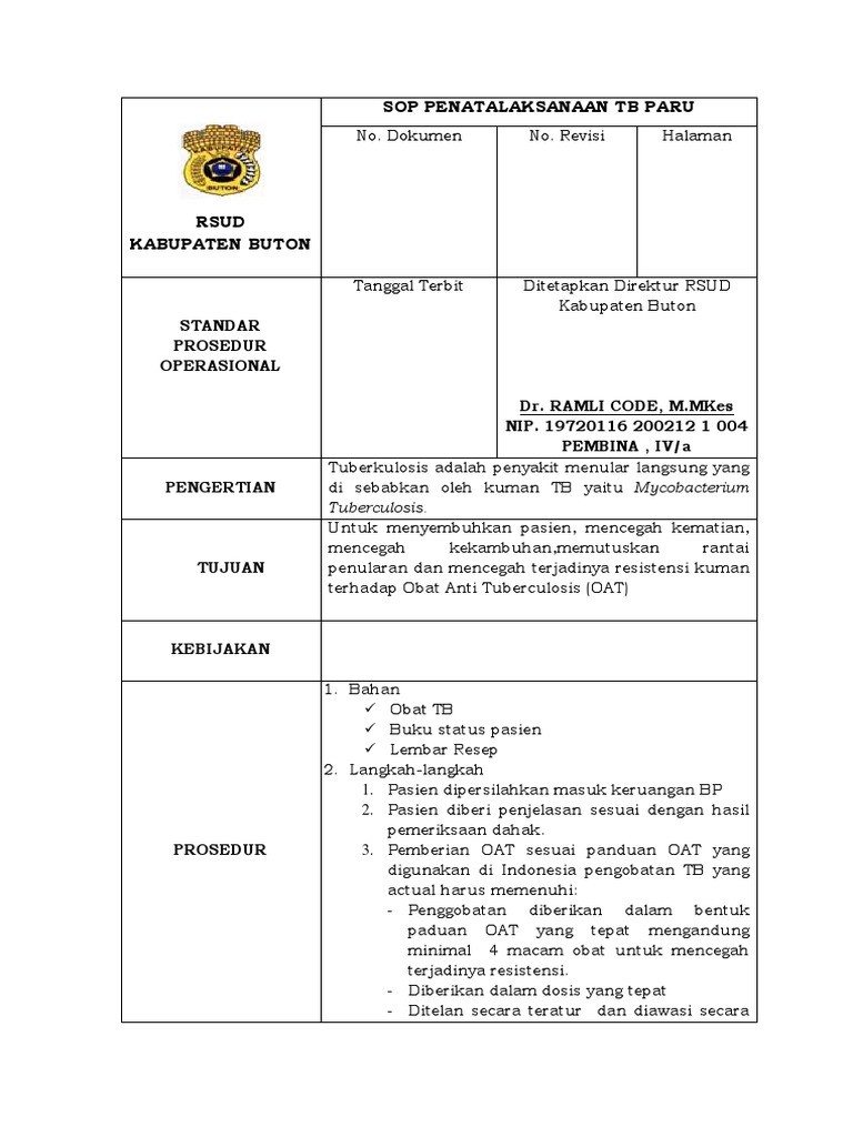 Standar Prosedur Operasional Pengendalian Tuberkulosis Paru Melalui ...
