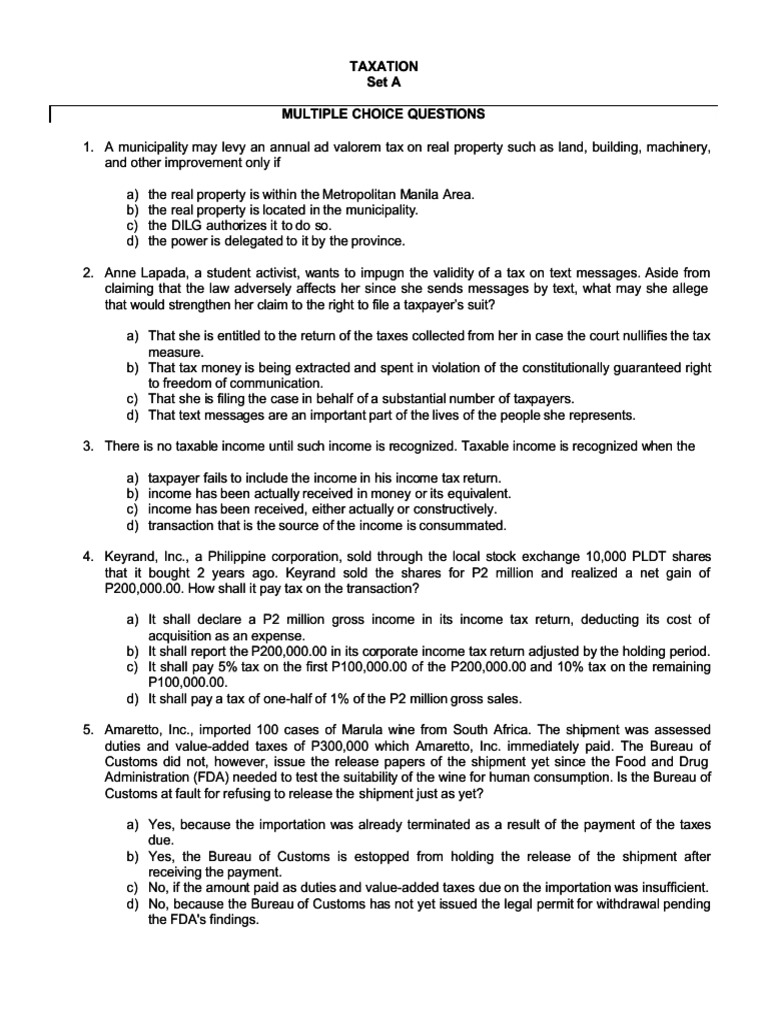 Taxation Questions | PDF | Taxpayer | Withholding Tax