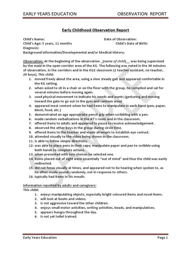 Child Observation Report for 5-Year-Old | PDF | Sign Language ...