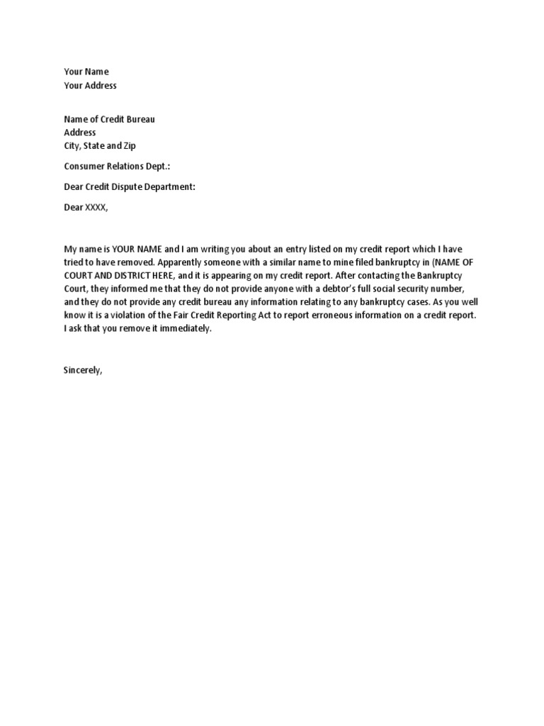 Bankruptcy Dispute Letter Template | PDF