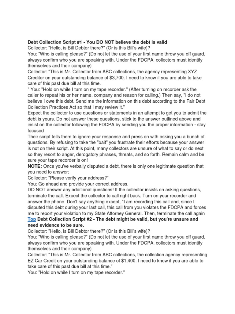 Debt Collector Script | PDF | Payments | Cheque