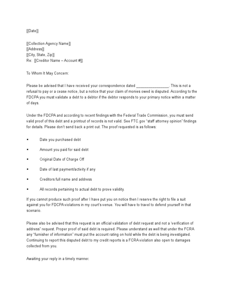 Validation of Debt Disbute Letter | PDF