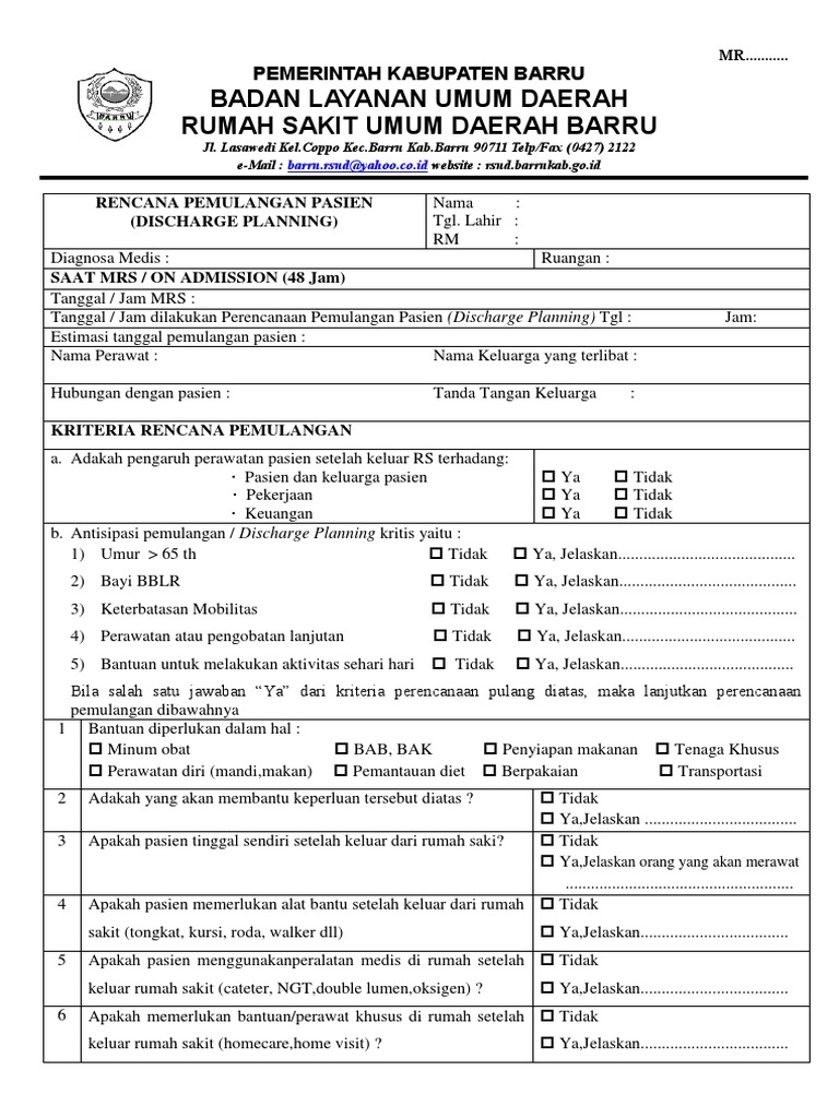 Form Pemulangan Pasien | PDF