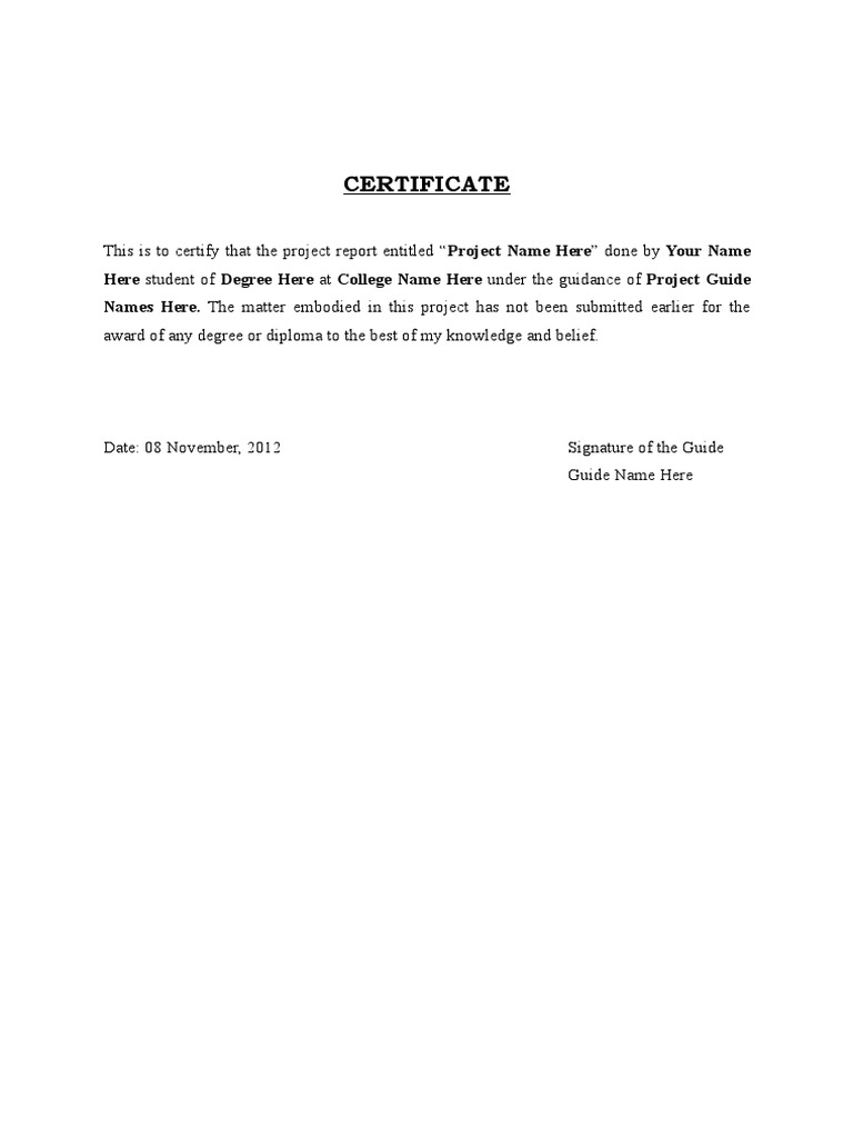 Project Report Certification Template | PDF
