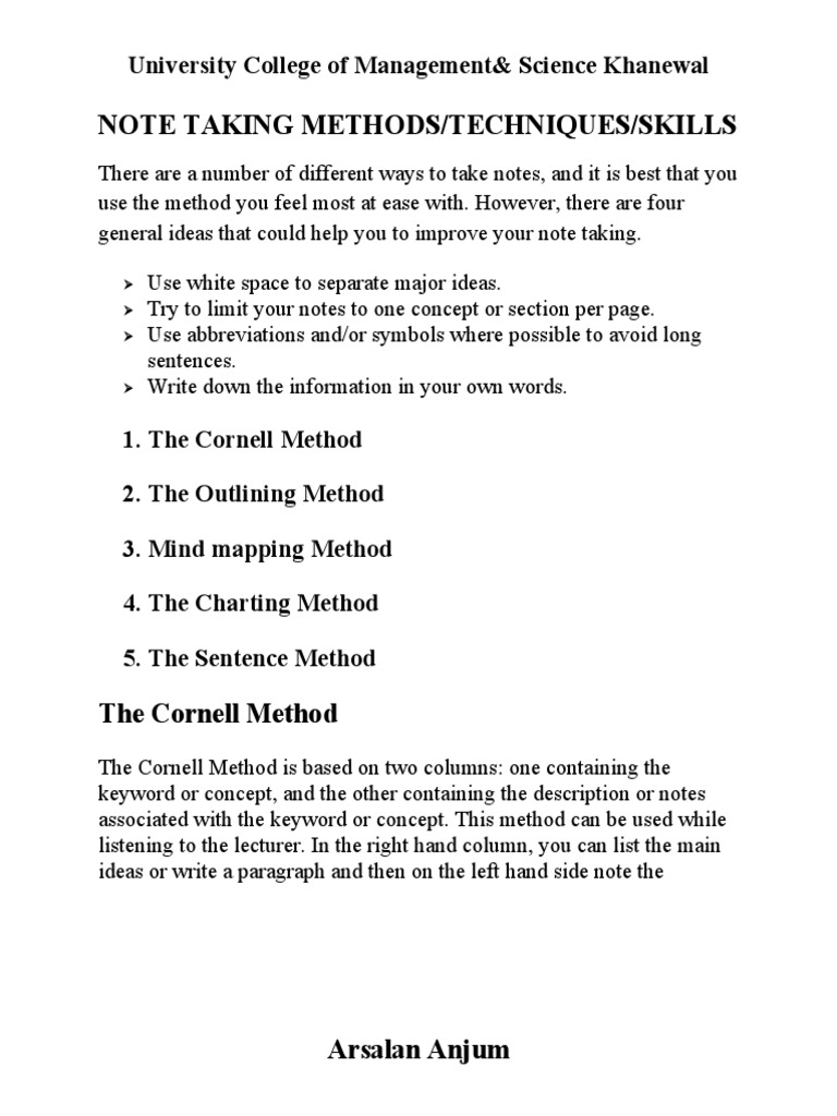 Note Taking Method | PDF | Academic Discipline Interactions | Cognition