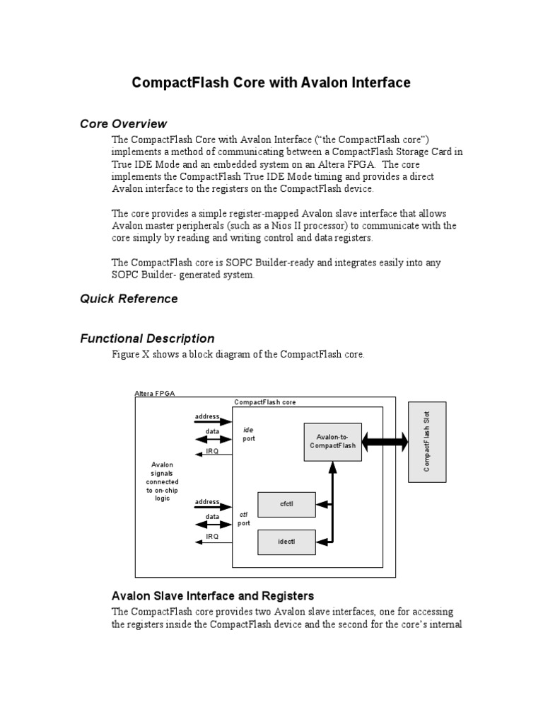 CompactFlash Core with Avalon Interface Avalon Interface CF Core | PDF ...