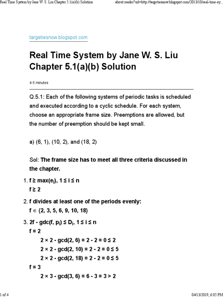 Real Time System by Jane W. S. Liu Chapter 5.1 (A) (B) Solution | PDF | Scheduling (Computing ...