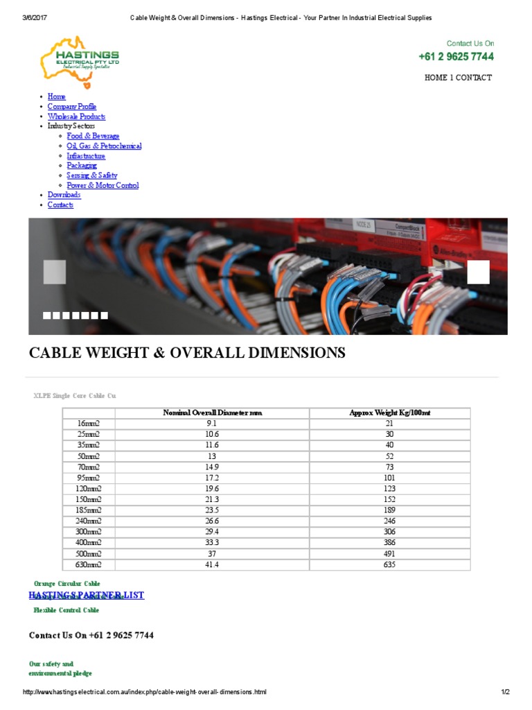 Cable Weight & Overall Dimensions - Hastings Electrical - Your Partner ...