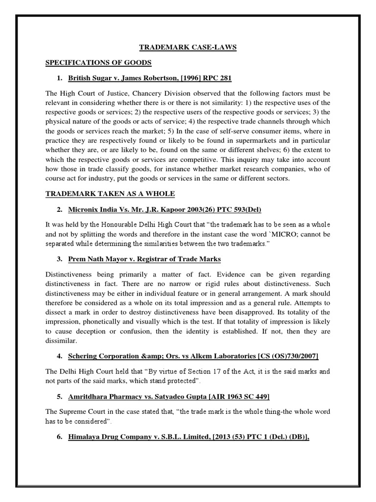 IPR-Trademark Case Laws - Compendium | PDF | Trademark | Trademark ...