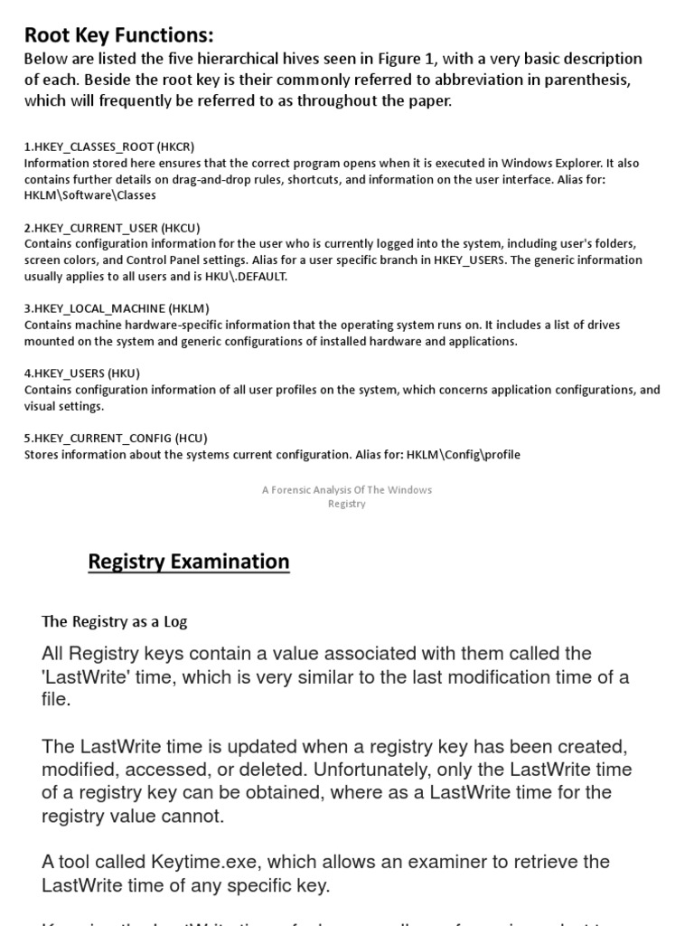 Root Key Functions and Registry Examination | PDF | Windows Registry ...