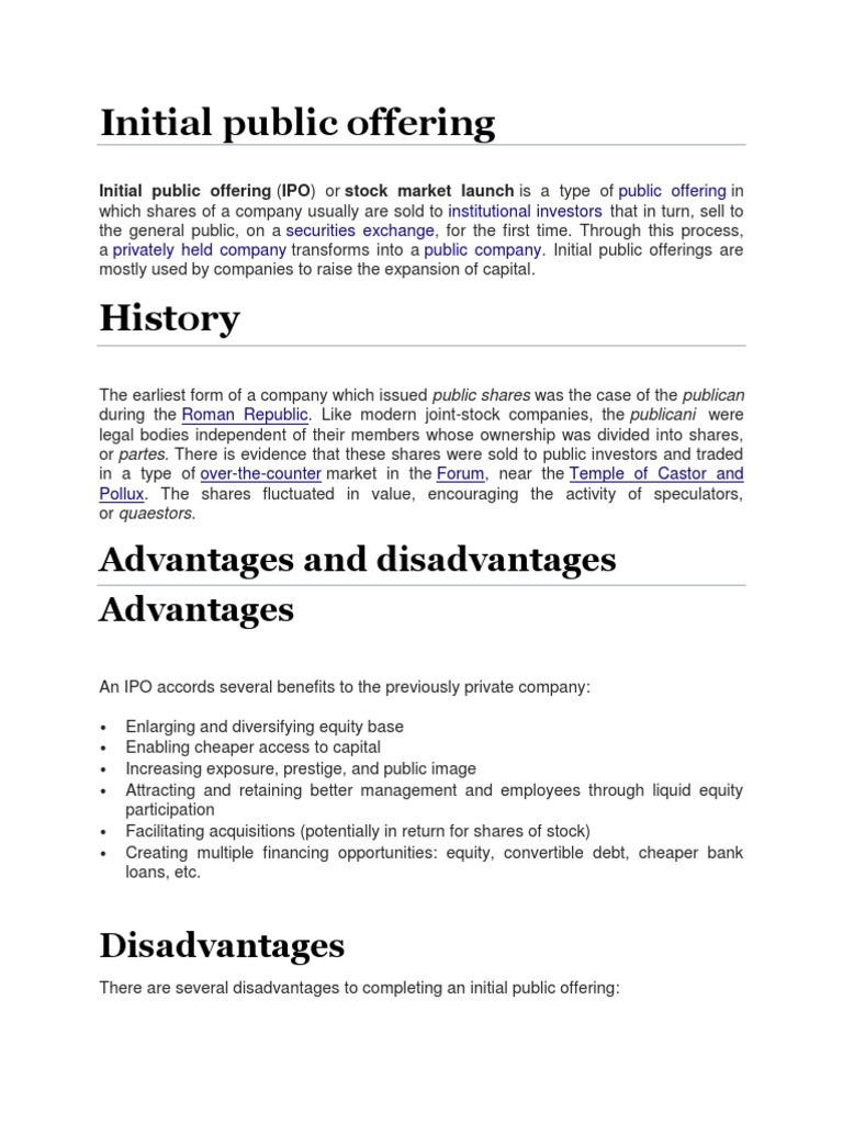 Advantages and Disadvantages of IPOs | PDF | Initial Public Offering ...