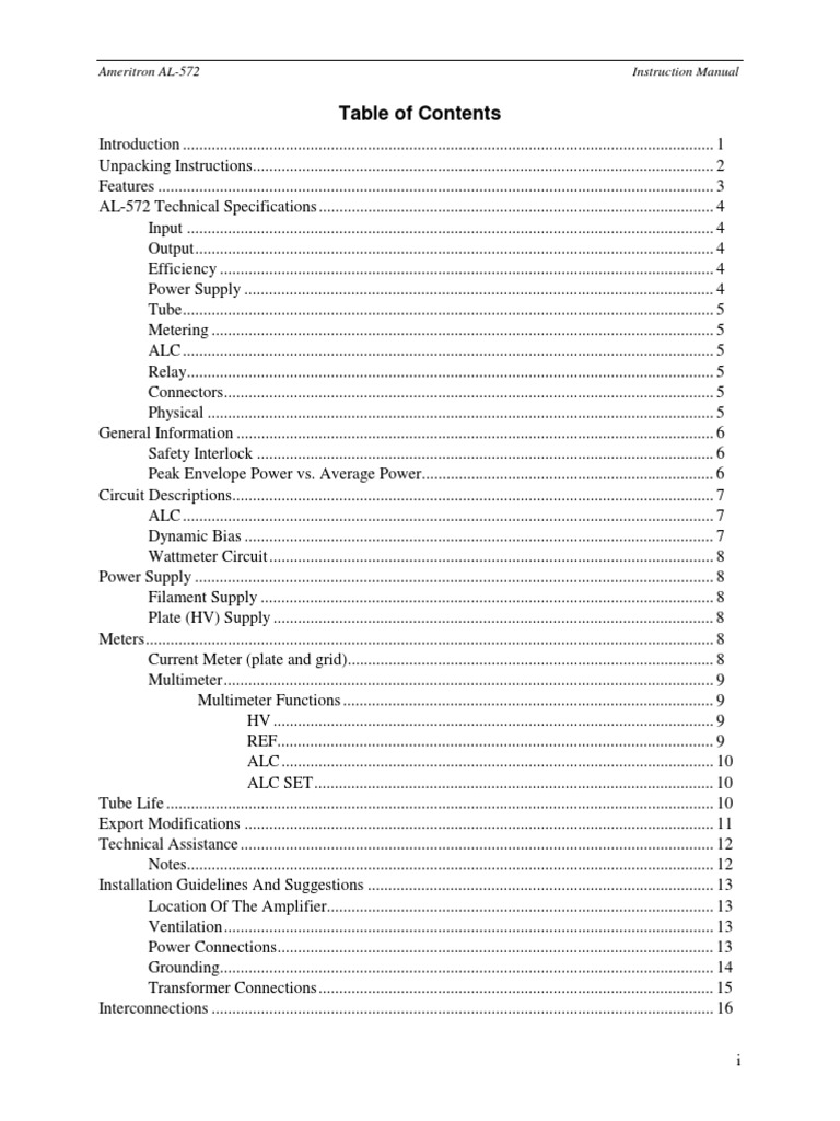 Ameritron AL-572 Instruction Manual | PDF | Vacuum Tube | Amplifier
