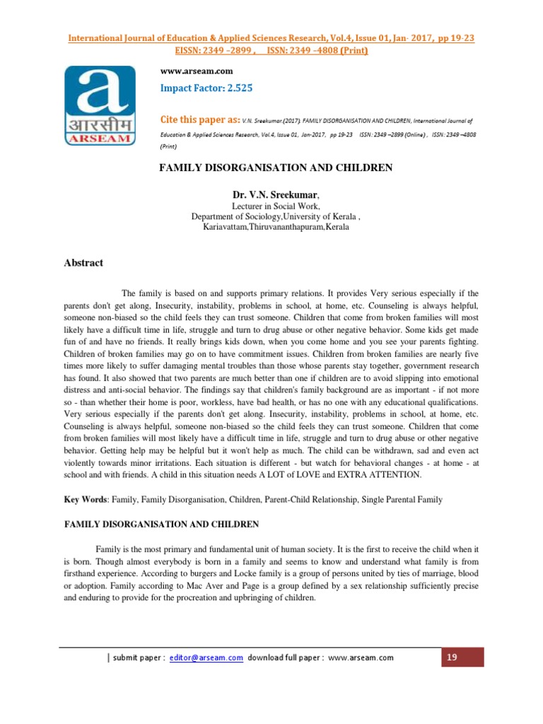 Family Disorganisation and Children: Cite This Paper As | PDF | Family ...