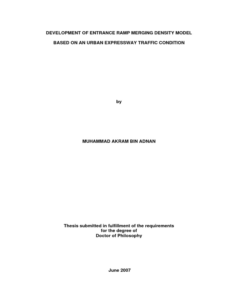 Development of Entrance Ramp Merging Density Model PDF | PDF ...